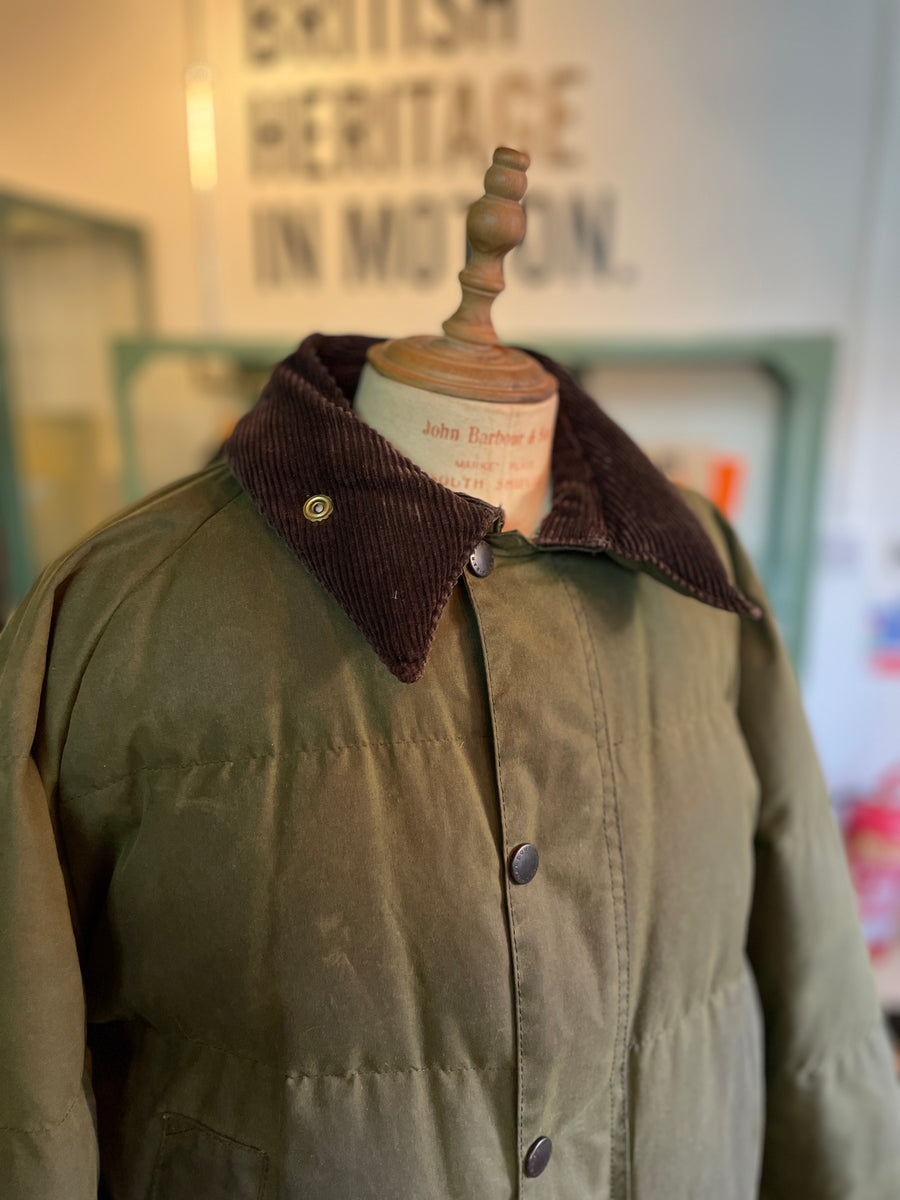 BARBOUR “DOWN FILLED JACKET “ 90s SAGE GREEN WAX JACKET MENS LARGE / X ...